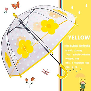 LLanxiry Umbrella Kids Clear Bubble Auto Open Umbrellas for Rain Children's Safe Transparent Dome Waterproof Stick Lightweight Umbrella for Boys Girls (Flower-Yellow)