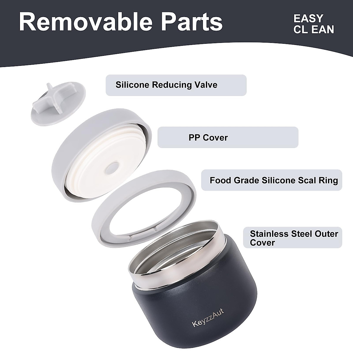 KeyzzAut 9oz Soup Thermos for Hot Food Wide Mouth Vacuum Insulated Food Jar 304 Stainless Steel Lunch Storage Dishwasher Safety Food Soup Container for School, Office, Outdoor (Black)