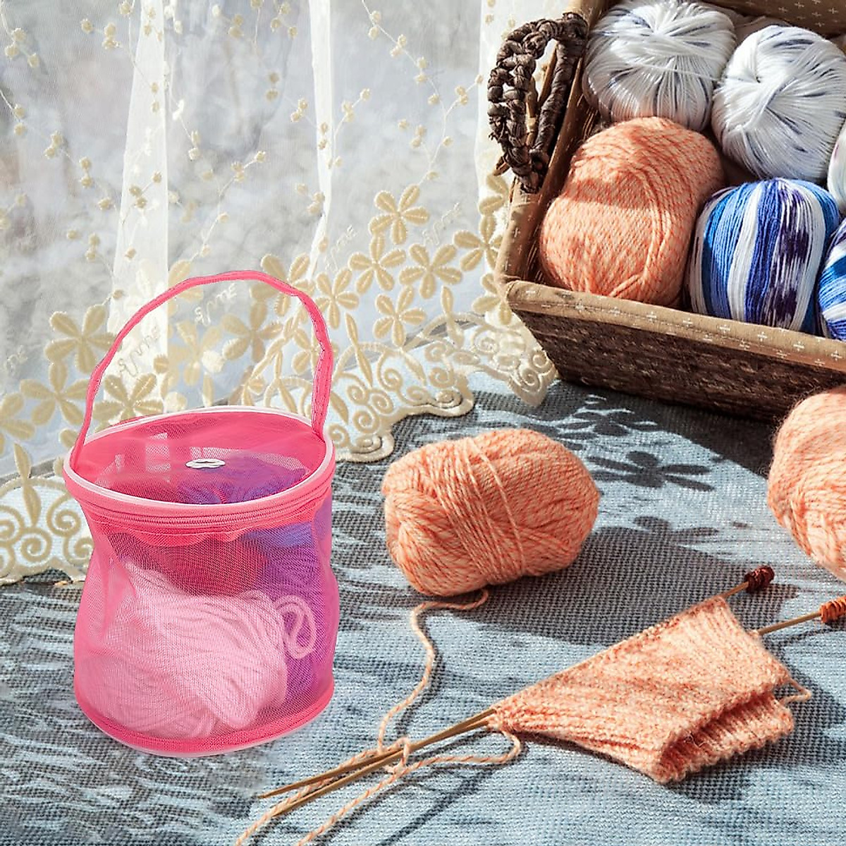 FREEBLOSS 2 Pack Yarn Storage Bag Mesh Holder Yarn Storage Organizer Portable Crochet Knitting Bag Empty Yarn Storage Bags Yarn Holder for Carry Crochet Hooks Sewing Accessories Storage Tote Bag