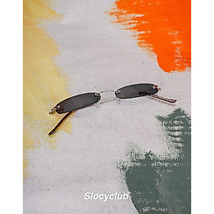 Slocyclub Vintage Rectangle Skinny Sunglasses for Women Men, Retro Small Thin Sunglasses, Rimless Trendy Sunglasses