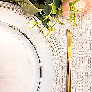 Umisriro White Charger Plates,13 Inch Vintage Dinner Plate Chargers Round Server Ware.Set of 6 Plastic Beaded Chargers for Dinner Plates, Party, Wedding(White)