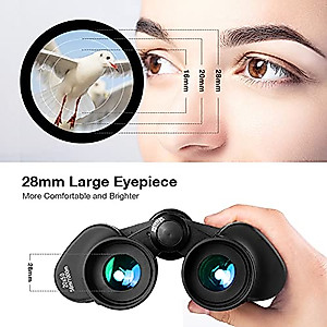 Binoculars for Adults - 20x50 High Power Binoculars for Bird Watching 28mm Large Eyepiece Waterproof Binoculars Hunting Hiking Concert Travel with Smartphone Adapter BAK4 Prism FMC Lens, Black