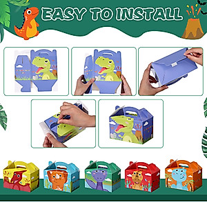 24 Pcs Dinosaur Favor Boxes for Birthday Party Dinosaur Treat Boxes Dinosaur Theme Candy Goodie Boxes Party Favors for Boys Girls Kids Baby Shower Party Supplies, 6 x 3.5 x 3.5 Inch (Lovely Style)