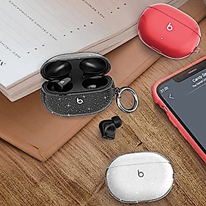 NIUTRENDZ Clear Case for Beats Studio Buds Case Soft TPU Protective Cover with Carabiner Compatible with Beats Studio Buds (Glitter Clear)