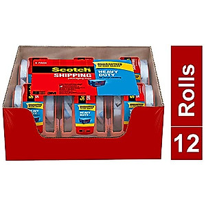 Scotch Tape Heavy Duty Shipping Packaging Tape, 1.88 Inches x 800 Inches, 1.5" Core, Clear, Great for Packing, Shipping & Moving, Rolls with Dispenser (142-6) (2 Pack), 12 Rolls (548415484564864)