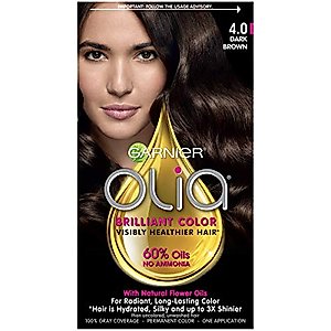 Garnier Olia Ammonia Free Permanent Hair Color, 100% Gray Coverage (Packaging May Vary), 4.0 Dark Brown Hair Dye, Pack of 1