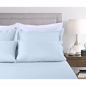 Threadmill Full Size Sheet Set | 100% Cotton Sheets | Solid Sateen Full Bed Sheets Set with 16' Elasticized Deep Pocket | Soft Breathable 4-Piece Cooling Sheet Set | Light Blue