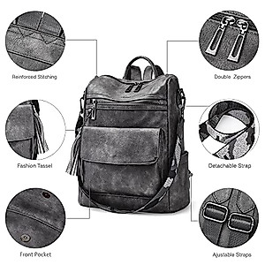 Shrrie Backpack Purse for Women Fashion Bookbag Purse Satchel Travel Leather Backpack Shoulder Bag with Wristlet