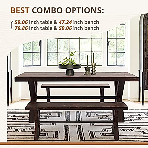 LUE BONA 59'' Dining Table for 6-8 Solid Wood Farmhouse Kitchen Table with Natural Wood Grain for Home and Kitchen, Heavy Duty Rectangular Kitchen & Dining Table for Home and Dining Room Dark Brown