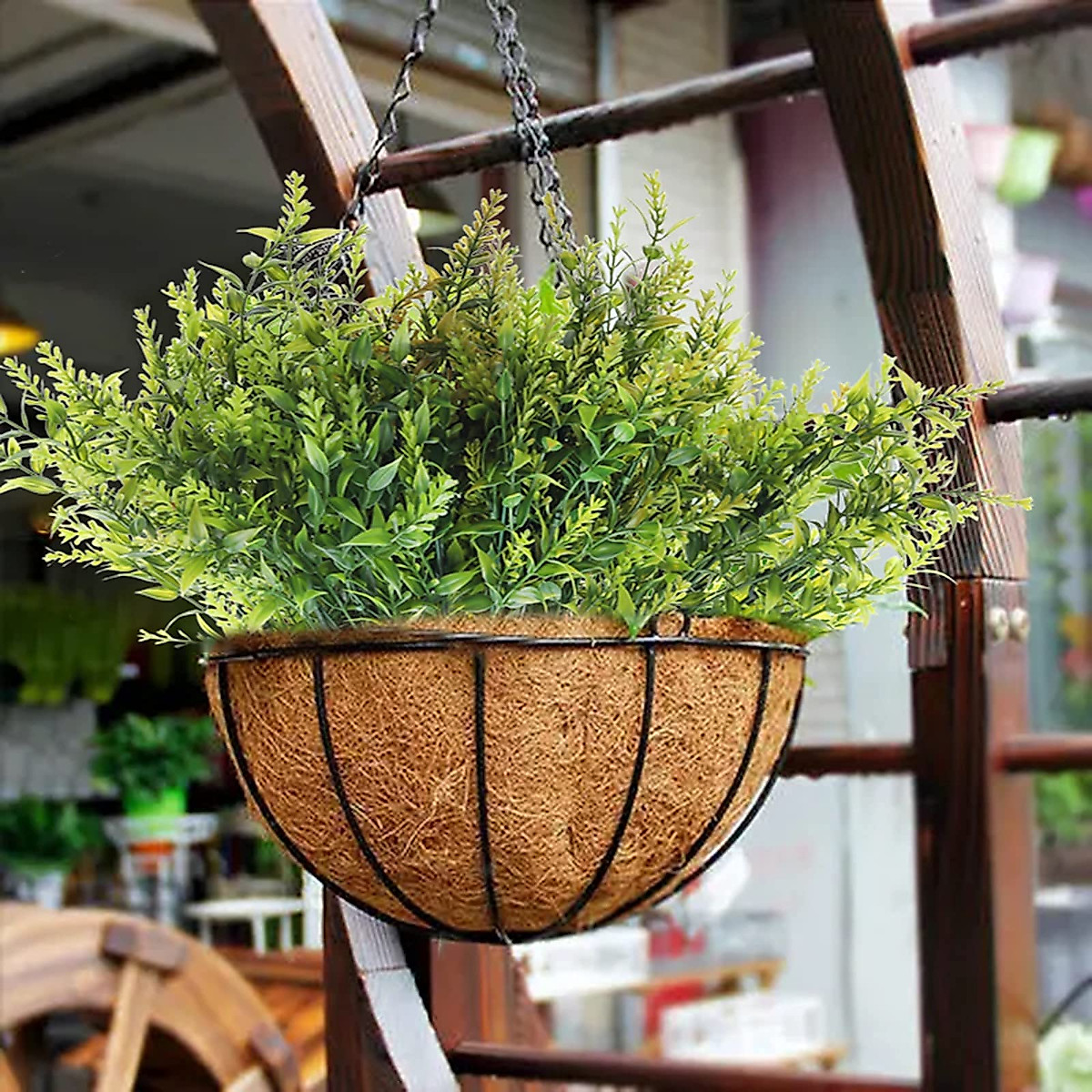 LXAFGP 8 Bundles Artificial Lavender Flowers Outdoor Fake Plants UV Resistant Plants Faux Plastic Plants for Outdoor Indoor Home Window Garden Wedding Porch Box Hanging Plants Decor (Green)