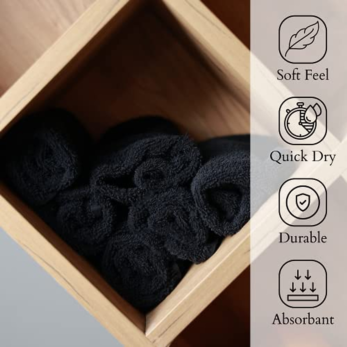 GOLD TEXTILES Premium Black Hand Towels for Bathroom -100% Ring Spun Cotton (4 Pack, 16x30 Inches) Luxury Soft Absorbent & Quick Dry, Large Bathroom Hand Towel Perfect for Hotel, Salon, Gym & Spa