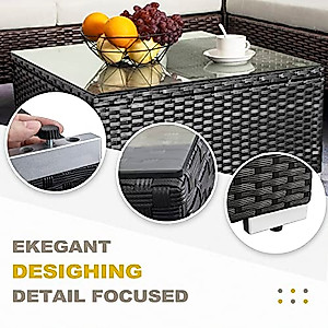 DIMAR GARDEN Outdoor Coffee Table Wicker Patio Side Table with Glass Top,25.2in Black