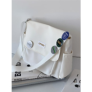 Messenger Bag for Women Nylon Crossbody Bag Vintage Crossbody Bags Aesthetic Tote Bag Cute Tote Bag Canvas Bag (White)