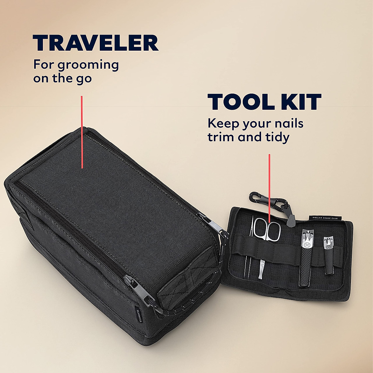 Dollar Shave Club | Total Trimmer Travel Package | Double Header Electric Trimmer, Toiletry Bag, Grooming Kit & Wipes | Electric Razor with a Beard Trimmer Head & a Separate Body Grooming Head, Black