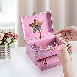 lekymo Girls Jewelry Box Kids Jewelry Box Musical Ballerina Box for Girls, Unicorn & Mermaid Design Jewelry Box for Girls Jewelry Organizers for Bedroom Decor Christmas Birthday Gifts