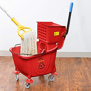 Red Lavex Janitorial 35 Qt./ 9 Gallon/ 34 Liters Brown Mop Bucket & Side Press Wringer Combo. Perfect to use at Home, Commercial, Restaurant, Hotel, School, Front-of-House, bathrooms, The Kitchen.