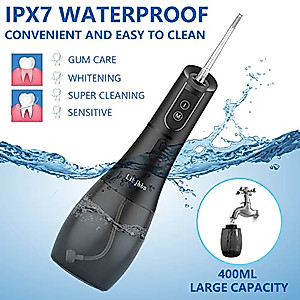 Water Flossers for Teeth Cleaning, Cordless Water Flosser with 5 Modes Rechargeable Water Dental Flosser Teeth Cleaner Plaque Remover for Braces Waterproof Oral Irrigator with 6 Jet Tips 400ML