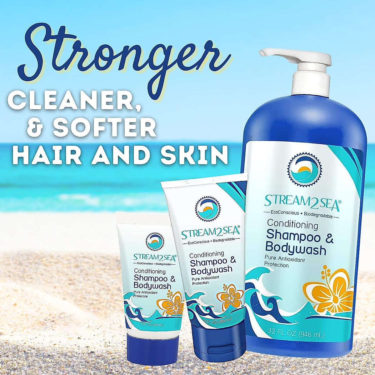 STREAM 2 SEA 3 in 1 Hair Shampoo Bodywash and Conditioner For Outdoor Activities, 6 Fl oz Reef Safe, All Natural and Organic Camping Shampoo and Liquid Soap, Paraben Free All In One Skin, Hair Care
