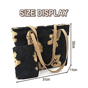 Ynport Cute Bear Plush Tote Handbag for Women Large Faux Fur Shoulder Purse Aesthetic Fuzzy Lamb Wool Work shopping Bag