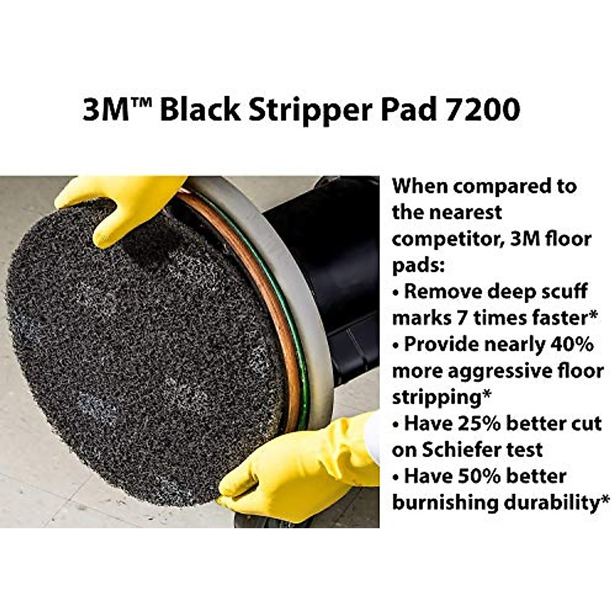 3M Black Stripper Floor Pad 7200, 14", 5/Case, Used with Water-based Floor Finish Stripping Solutions, Remove Soiled Floor Finishes and Sealers