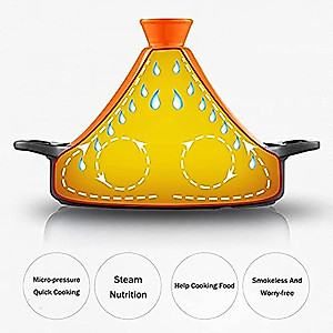 Hand Made Ceramic Tagine Pot Moroccan Tajine Cooking Cookware with Cone-Shaped Closed Lid for Home Kitchen Restaurant Stew Casserole Slow Cooker,Pink,Large