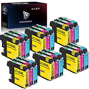 Wolfgray LC103 XL Ink Cartridges Compatible for Brother LC103XL LC103 103 Ink MFC J870DW J450DW J470DW J650DW J6720DW J4410DW J4510DW J4710DW J4310DW J285DW 475DW (18 Color, 6C+6M+6Y)