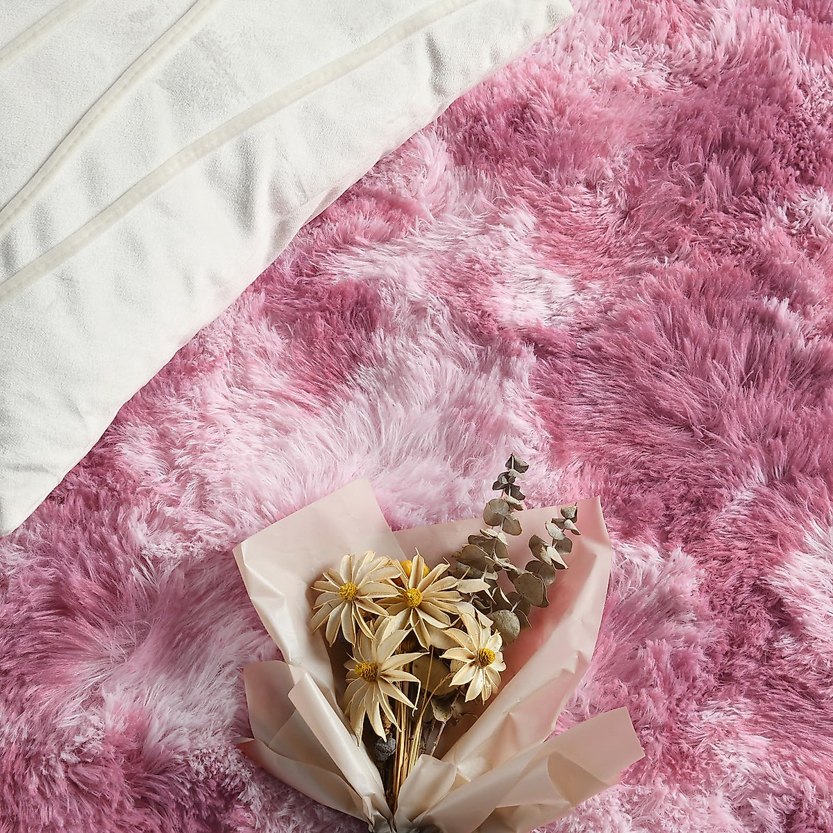 FlyDOIT Large Area Rugs for Living Room, 5x8 Feet Tie-Dyed Blush Shaggy Rug Fluffy Throw Carpets, Ultra Soft Plush Modern Indoor Fuzzy Rugs for Bedroom Girls Kids Nursery Room Dorm Home Decor