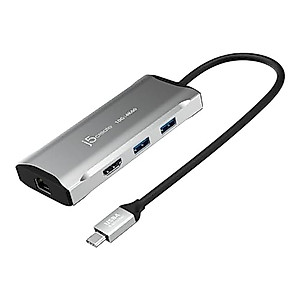 j5create USB C Hub - 4K 60Hz HDMI, 2 USB-A 10Gbps, USB-C 10Gbps with PD 100W, Ethernet, | Multiport Adapter for MacBook, ChromeBook, XPS, Surface Pro (JCD392)