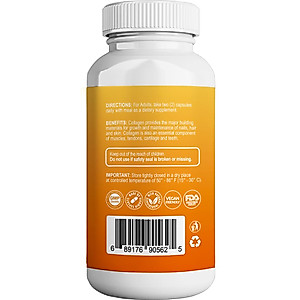 Aura Vitamin Hydrolyzed Collagen with Vitamin C Capsules 500mg Great Energy | Skin, Hair and Nail Support | Hyaluronic Acid Pills - 60ct (1)