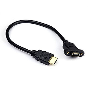 Qaoquda Panel Mount HDMI Extension Cable High Speed HDMI Male to Female Extension Cable with Screw Nut Support 4K Resolution for Blu Ray Player, 3D TV, Roku, Xbox360,Black (1 FT/30 CM)