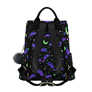 Glaphy Halloween Bats Moon Stars Backpack for Women, Anti Theft Backpack Shoulder Bag, Casual Lightweight Backpack Purse for Women