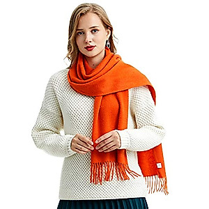 Cashmere Scarf of Pure Cashmere, Quality Finishing, Gorgeous & Natural, Long Size 70.9x11.9 in, K0102 (Orange)