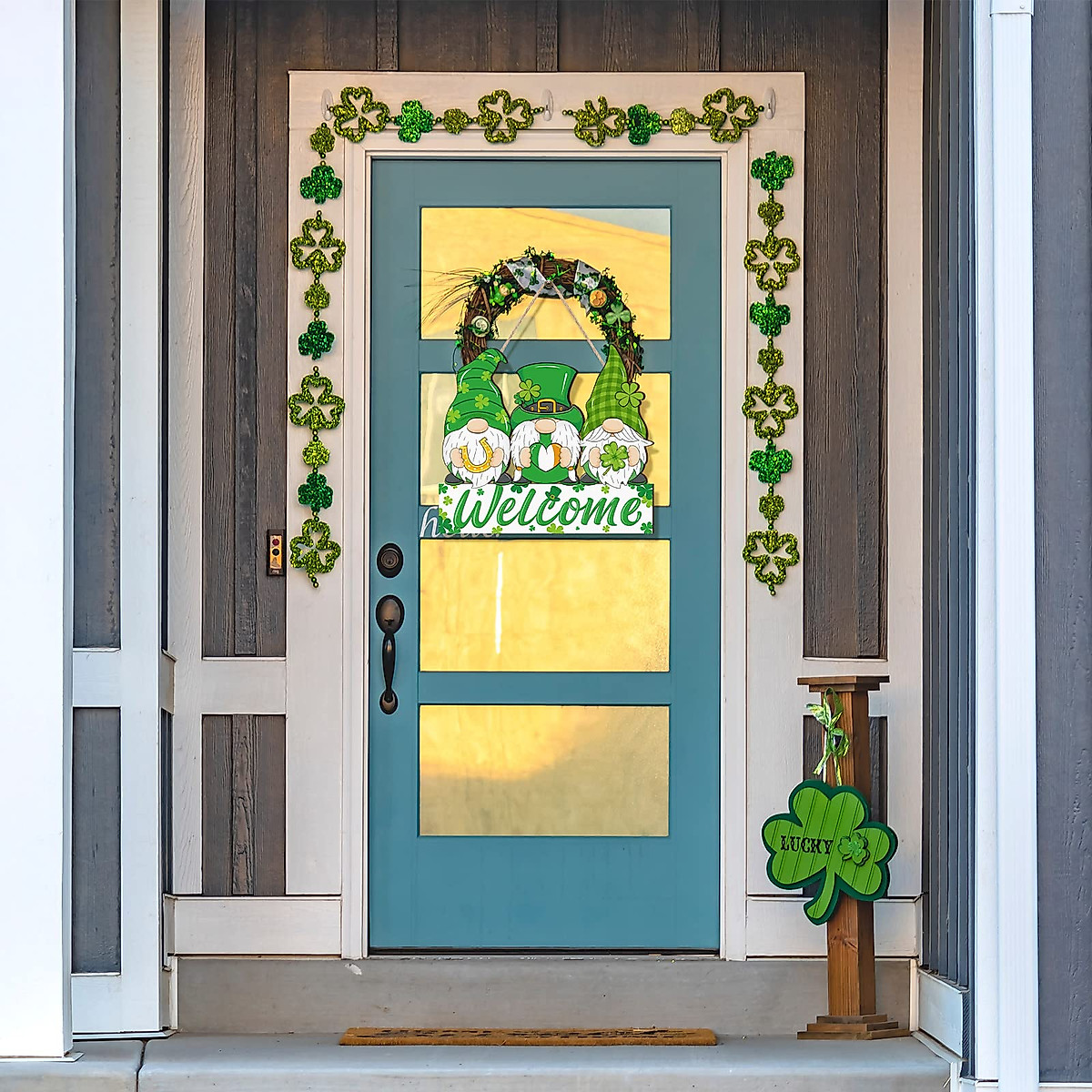 St. Patrick's Day Welcome Door Decor St. Patrick's Day Gnome Door Sign Shamrock Wooden Sign St Patrick's Day Hanging Decorations for Irish Front Door Home Indoor Outdoor Farmhouse Porch Decor
