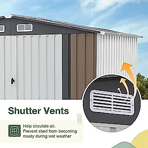 OC Orange-Casual 8 x 6 FT Outdoor Storage Shed, Metal Garden Tool Shed, Outside Sheds & Outdoor Storage Galvanized Steel w/Lockable Door for Backyard, Patio, Lawn, White & Brown