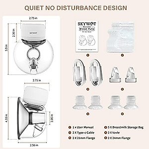 SKYWOT S21 Wearable Breast Pump Hands Free,Portable Hands Free Breast Pump for Breastfeeding,Electric Portable Wireless Breast Pumps,2 Modes&9 Levels Double Wearable Pump,21-24-27mm Flange,2 Pack
