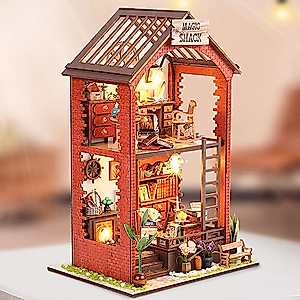 GuDoQi DIY Book Nook Kit, DIY Dollhouse Wood Bookend, Booknook Bookshelf Insert, DIY Miniature Dollhouse Kit, Bookends Model Build for Adult, Gift for Birthday Christmas' Day, Magic Shack