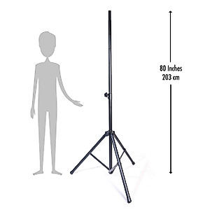 Universal Speaker Stand 6.65 ft DJ Mount PA Loudspeaker Holder Heavy Duty Tripod w/Adjustable Height from 46” to 80” Rated at 150 pounds Steel Insert Safety Pin Locking for Stability