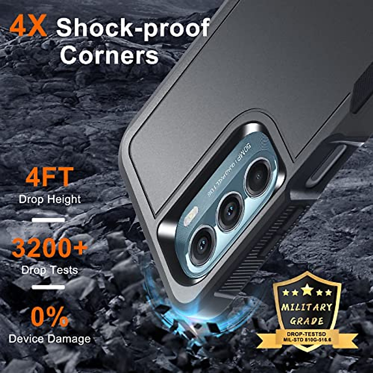 Motorola Moto G Stylus 5G 2022 Case with Tempered Glass Screen Protector,Heavy Duty Rugged Shockproof Full Body Protective Phone Cover,Black Matte