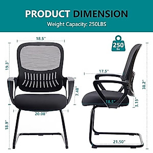 SMUG Desk Chair No Wheels Set of 2, Mid Back Computer Chair Ergonomic Mesh Office Chair with Larger Seat, Executive Sled-Base Task Chair with Lumbar Support and Armrests for Women Adults, Black