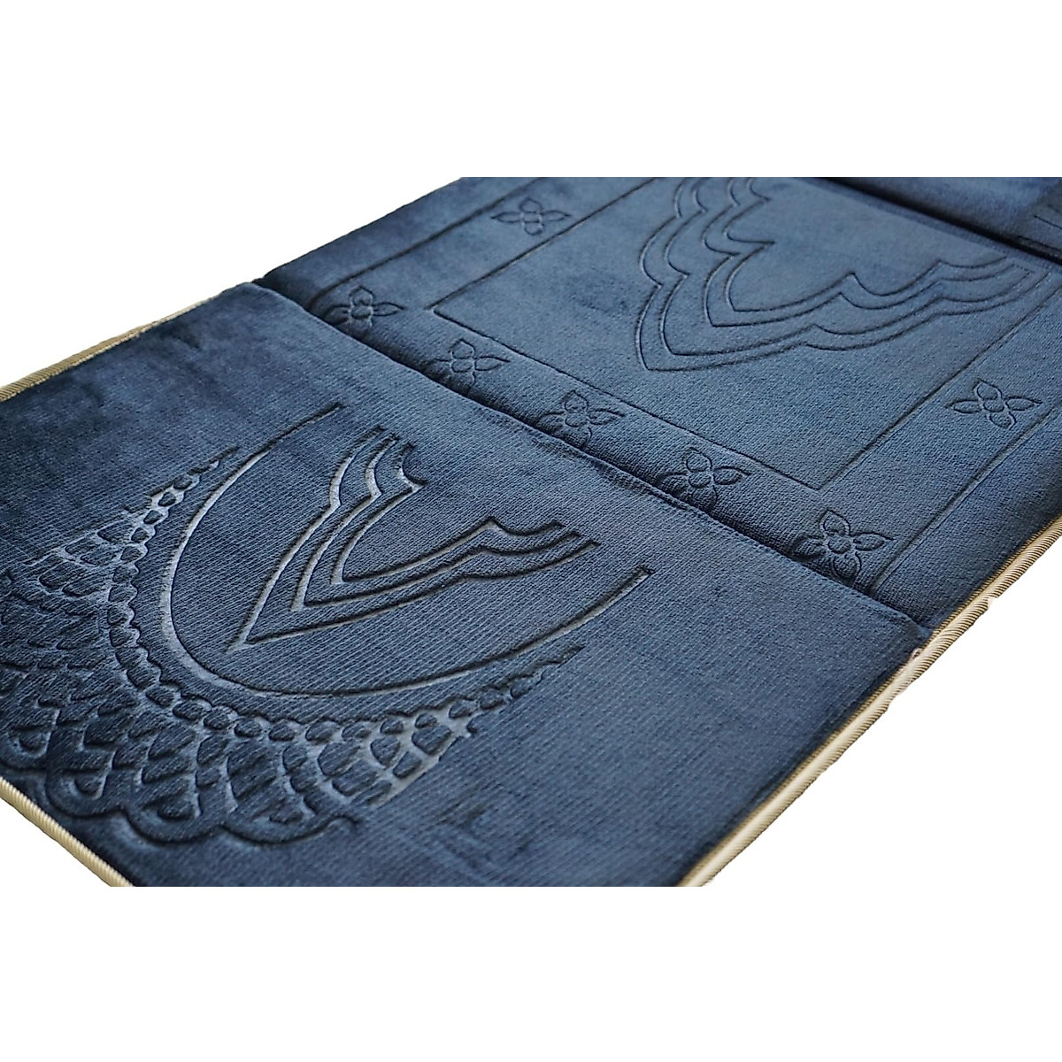 Tawakul Foldable Prayer Mat with Backrest - Thick & Padded Extra Comfort & Tote Bag for Easy Travel - Perfect for Jumah, Ramadan, Hajj, Umrah Gift for Family & Friends (Navy Blue)