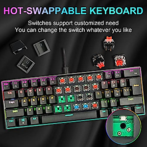 CHONCHOW Mechanical Keyboard 61 Keys Gaming RGB Wired Programmable BS-8102 Ultra-Compact Compatible with Windows 7/8/10 iMac Xbox one X Ps4(Black,red Switch)