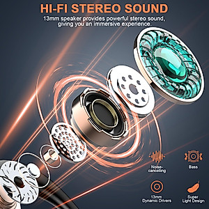 Wireless Earbuds Bluetooth 5.3 Headphones Stereo Bass, ENC Noise Cancelling Mic HD Call, Over Ear buds with Soft Earhooks for Sports, 48H Playtime LED Display, IP7 Waterproof Earphones for Android iOS