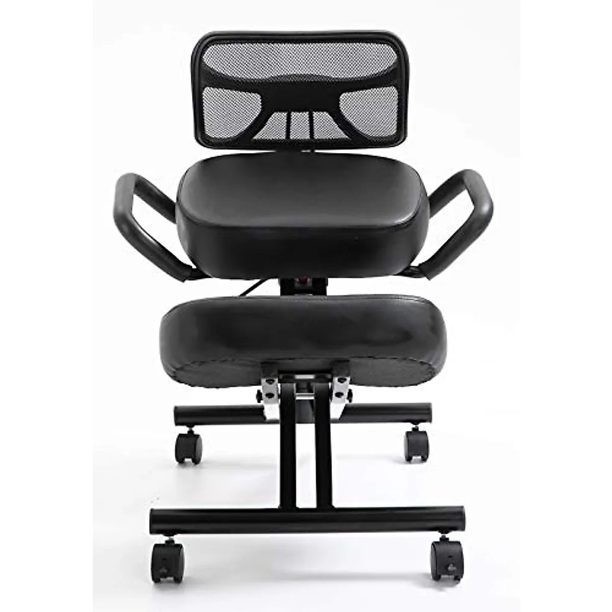 Beautiful Ergonomic Kneeling Chair with Thick Leather Cushions, Pneumatic Height Adjustment, Back Support, Side Handles, Back Pain Relief, Work from Home & Office, Black Stork [Updated August 2021]