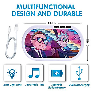 Bluetooth Speaker LED Rolling Tray - Light Up Glow Tray with 7 Colors Party Mode Rechargeable, Smooth Rounded Edges, USB Fast Charging, Unique Art Style Patterns Design, Fun Guys, 13.8”x7.9”.