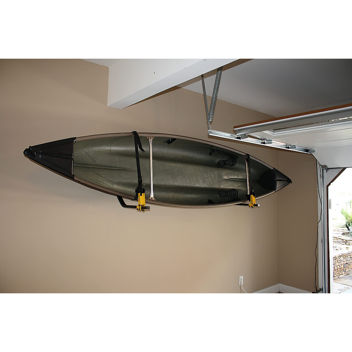 Suspenz Deluxe Kayak Canoe SUP Storage Rack, Adjustable Wall Hangers/Hooks, Indoor & Outdoor Use, Safety Straps, Stores Boats Up to 125 lbs (11-0111)