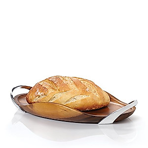 nambe Bella Wood Handled Tray | Large Wooden Serving Tray with Handles for Dinner, Appetizers, and Snacks | Made of Metal Alloy and Acacia Wood | 18 Inch | Designed by Steve Cozzolino