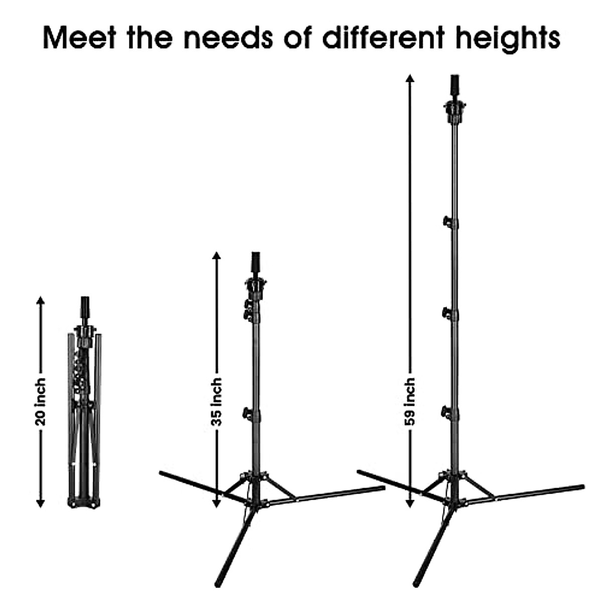 MEIBR Foldable Wig Stand Tripod, Mannequin Head Stand Frosted Material, Adjustable Tripod for Mannequin Head Holder for Cosmetology Hairdressing Training