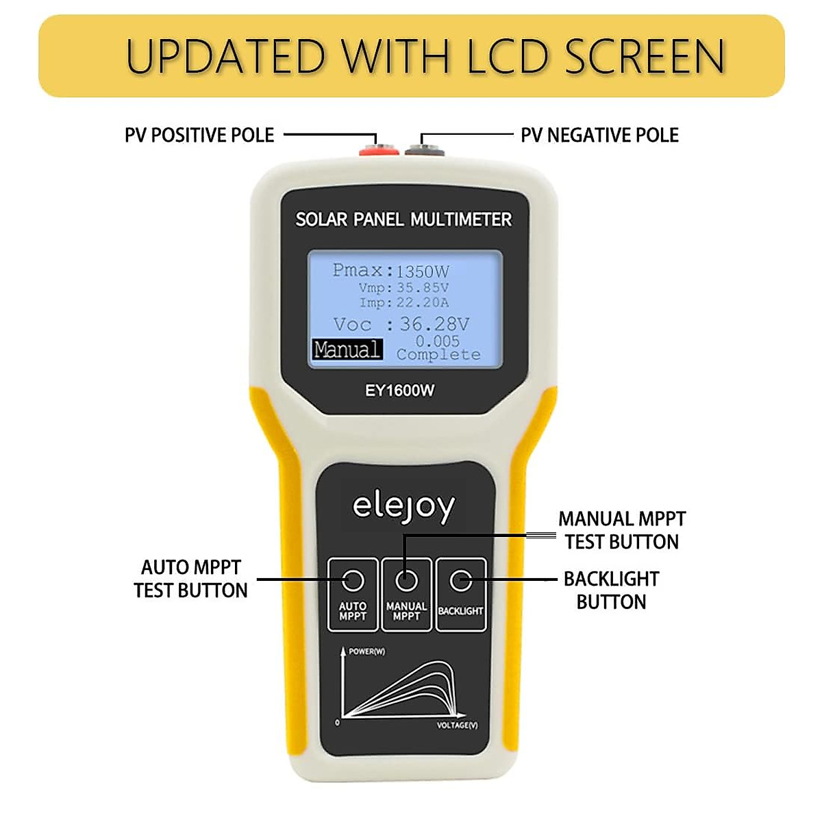 Upgrade 1600W Solar Panel Tester MPPT Photovoltaic Panel Multimeter Upgraded EY-1600W with Ultra Clear LCD Display, Smart MPPT Tools for Testing Solar PV Panel Data and Troubleshooting (EY-1600W)…