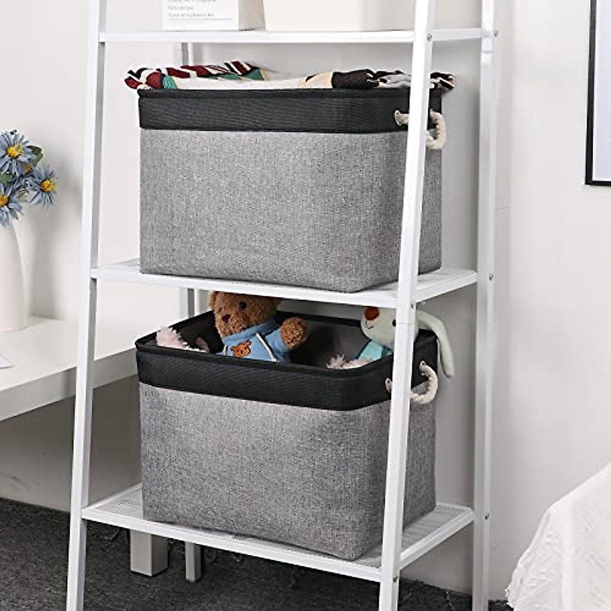 Bidtakay Set of 3 Large Bundled Baskets 16" X 11.8" X 11.8"(Black&Grey)