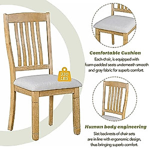 72'L Rectangular Dining Table Set for 6, Wooden Kitchen Table Set with 4 Drawers, 4 Upholstered Chairs & 1 Bench 6-Piece Retro Dining Room Table Set Kitchen Furniture Set for Family, Natural Wood Wash